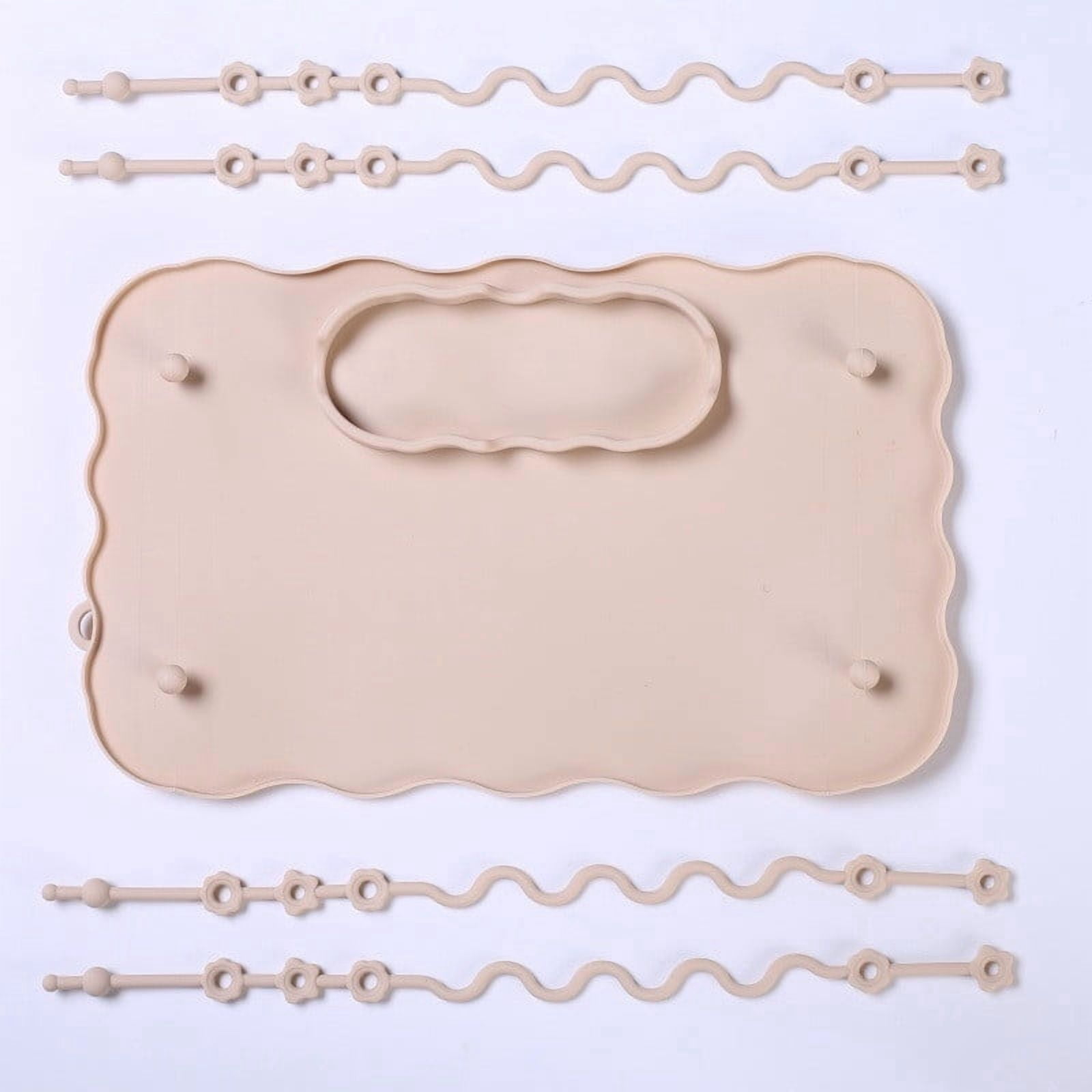 Beige Food Grade Silicone Toddler Feeding Placemat, Non-Slip Stain ...