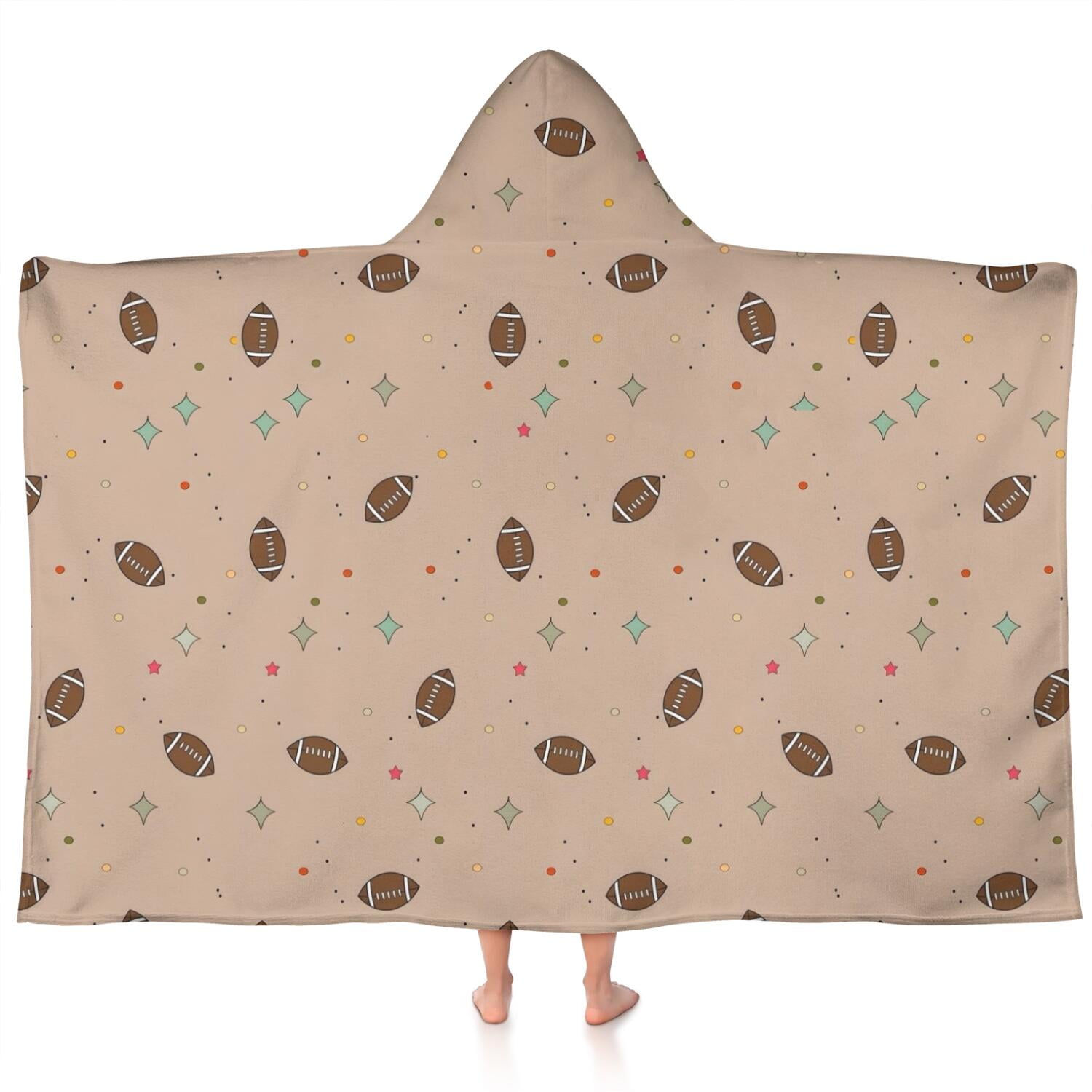Beige Football and Stars Pattern Hooded Bath Towel，60"x35" for Ages 3 ...