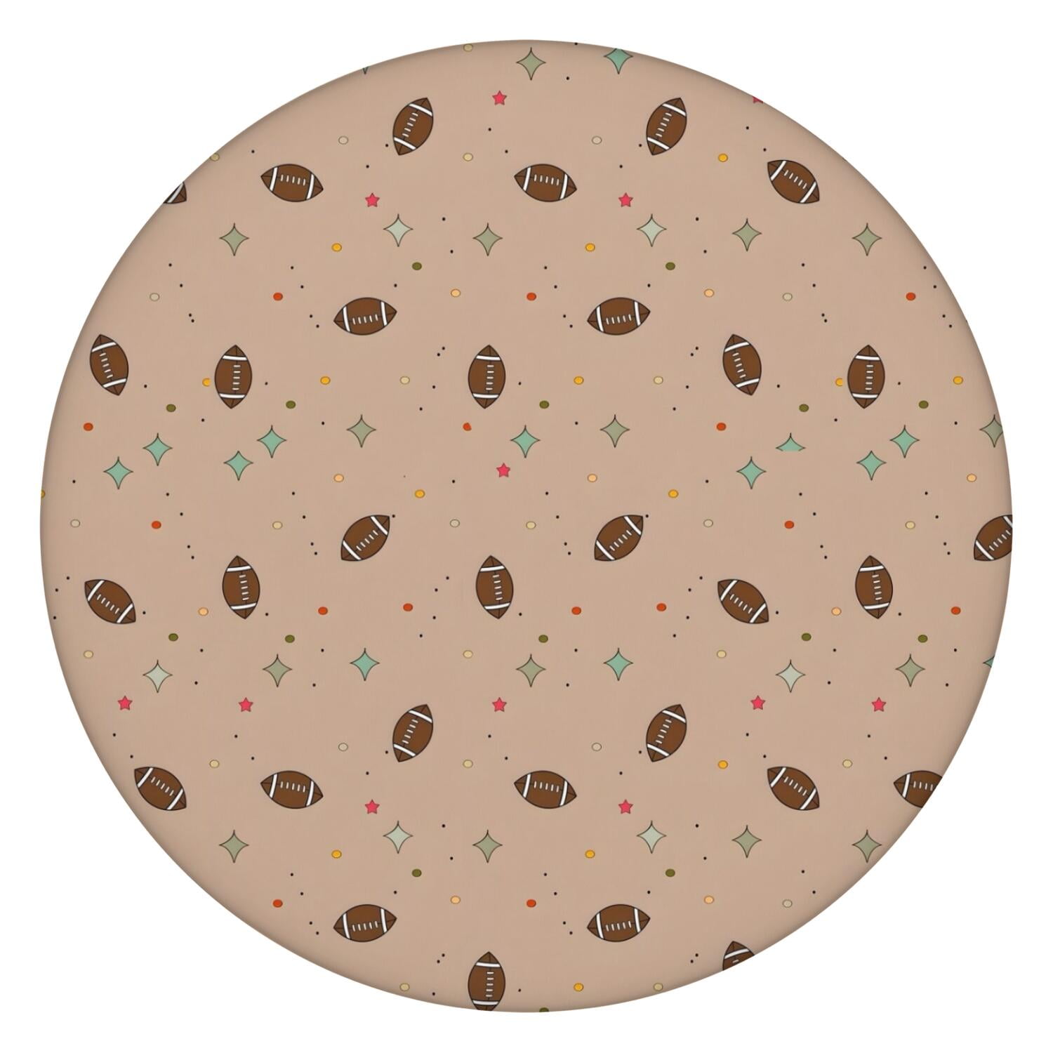 Beige Football and Stars Pattern Round Fitted Tablecloth with Elastic ...
