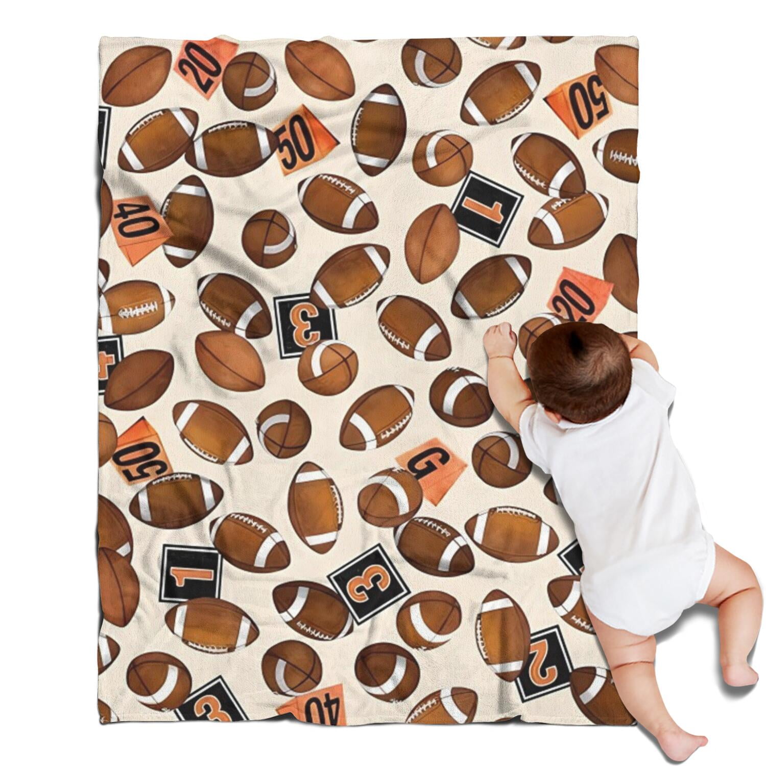Beige Footballs and Numbers Pattern Blanket,Comfortable Soft Flannel ...