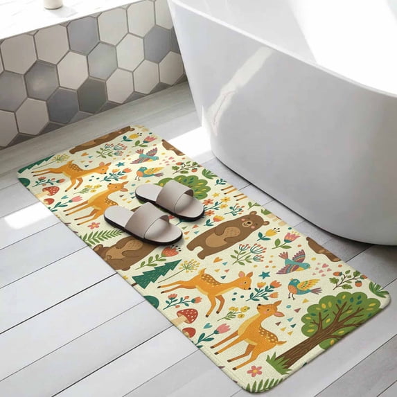 Beige Forest Animals Bathroom Runner Rugs Non Slip Washable Absorbent ...