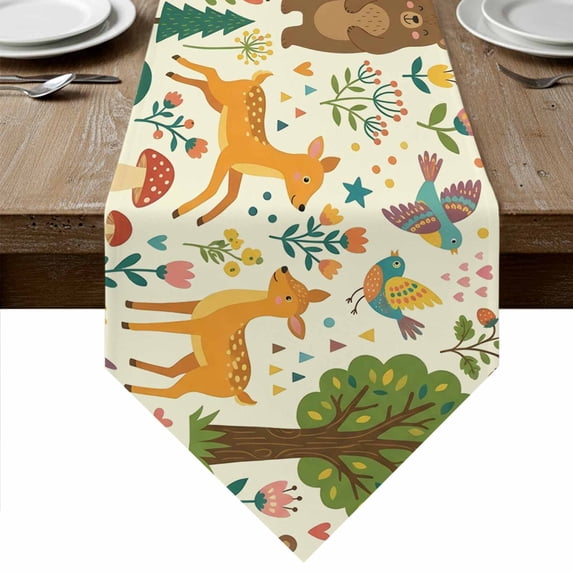Beige Forest Animals Table Runner Linen Burlap Table Runner 70 Inches ...