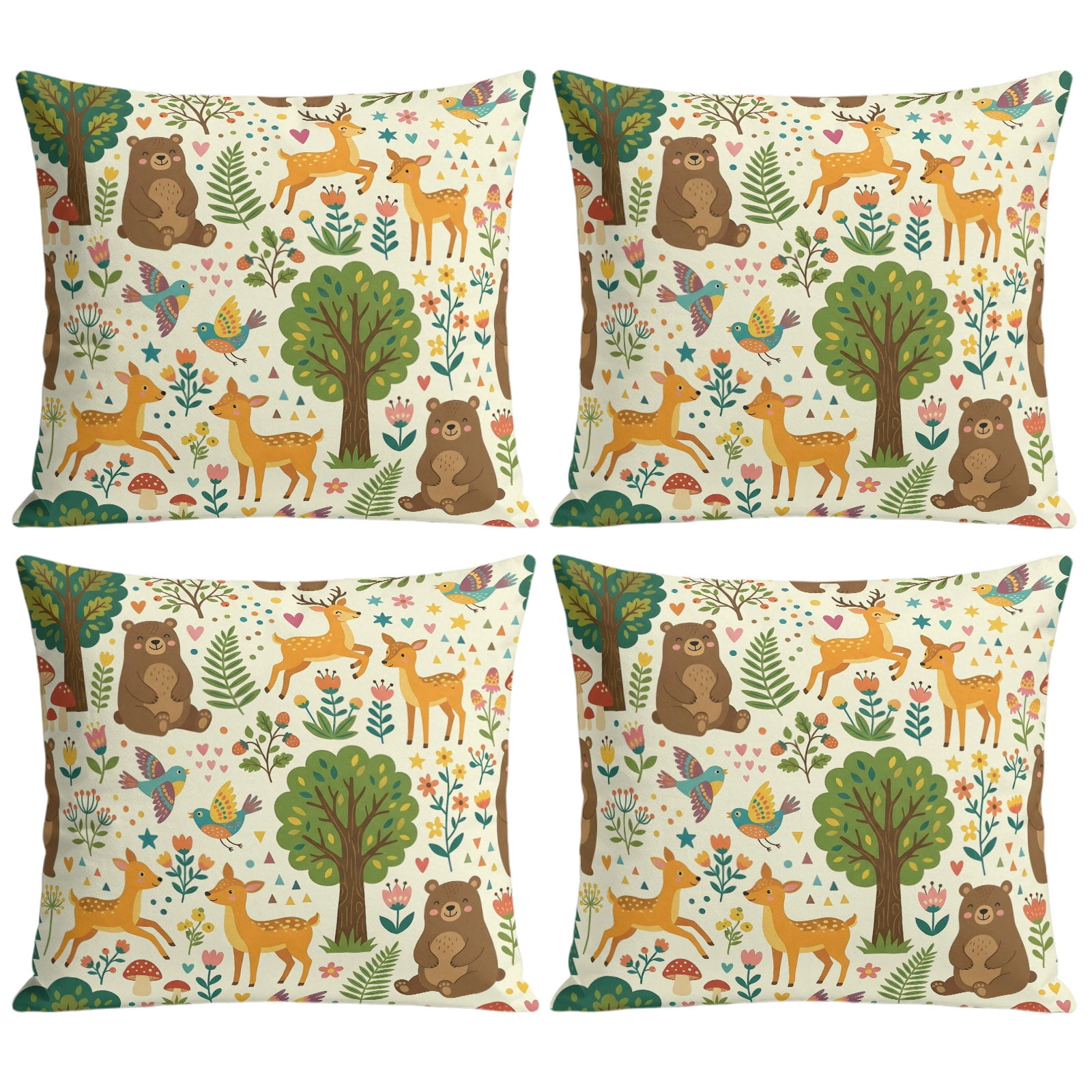 Beige Forest Animals Throw Pillow Covers 20 x 20 Inch Pillow Covers Set ...