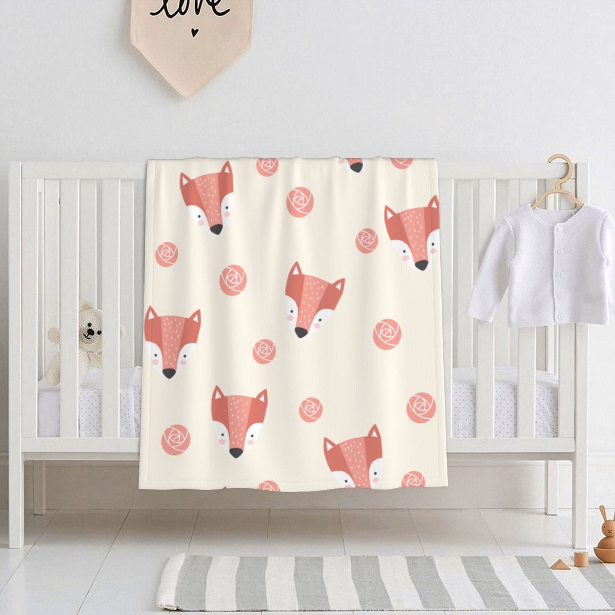 Beige Fox Rose Baby Blanket, Warm and Breathable, Soft and Skin ...