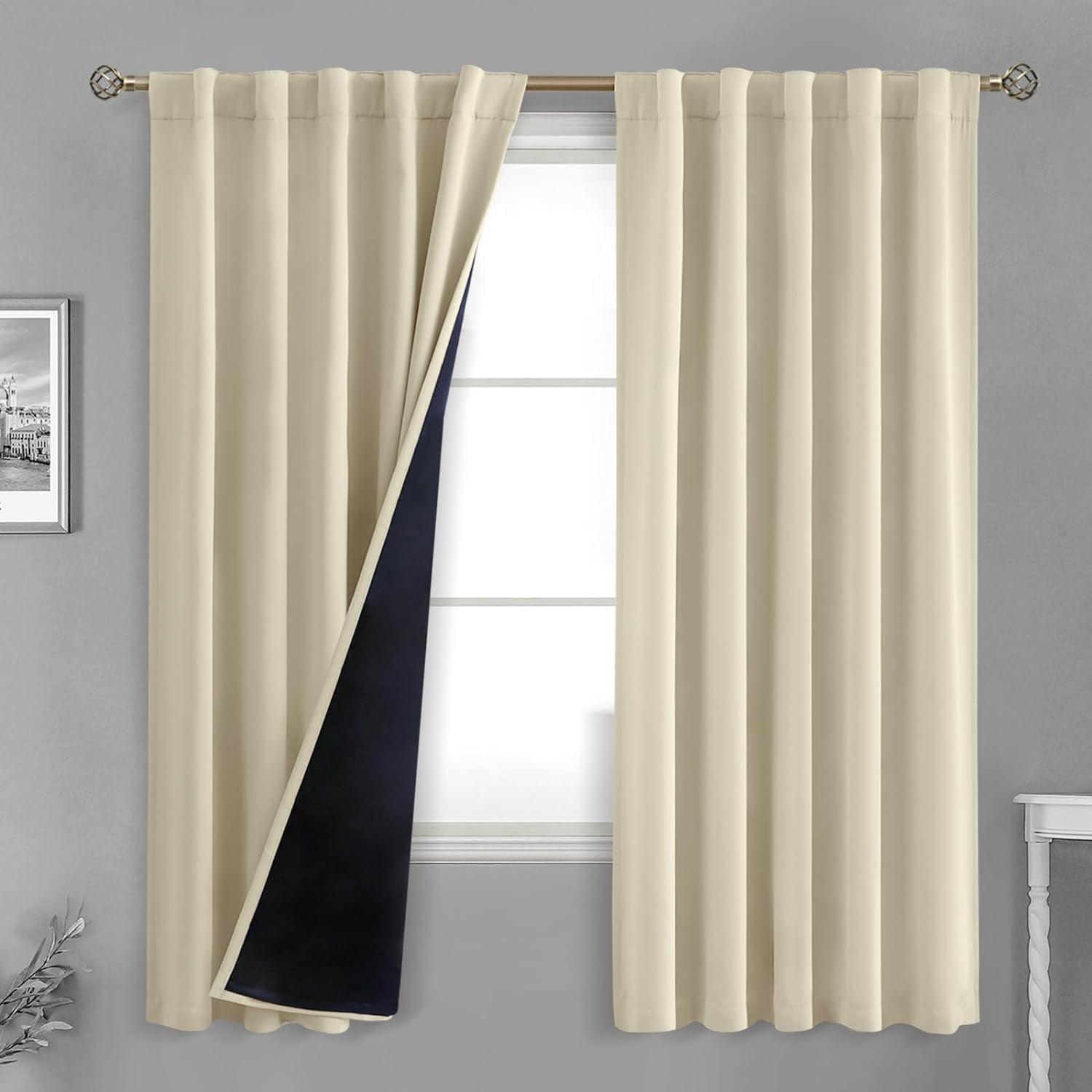 Beige Full Blackout Curtains with Thermal Insulation Liner Curtains 72 ...