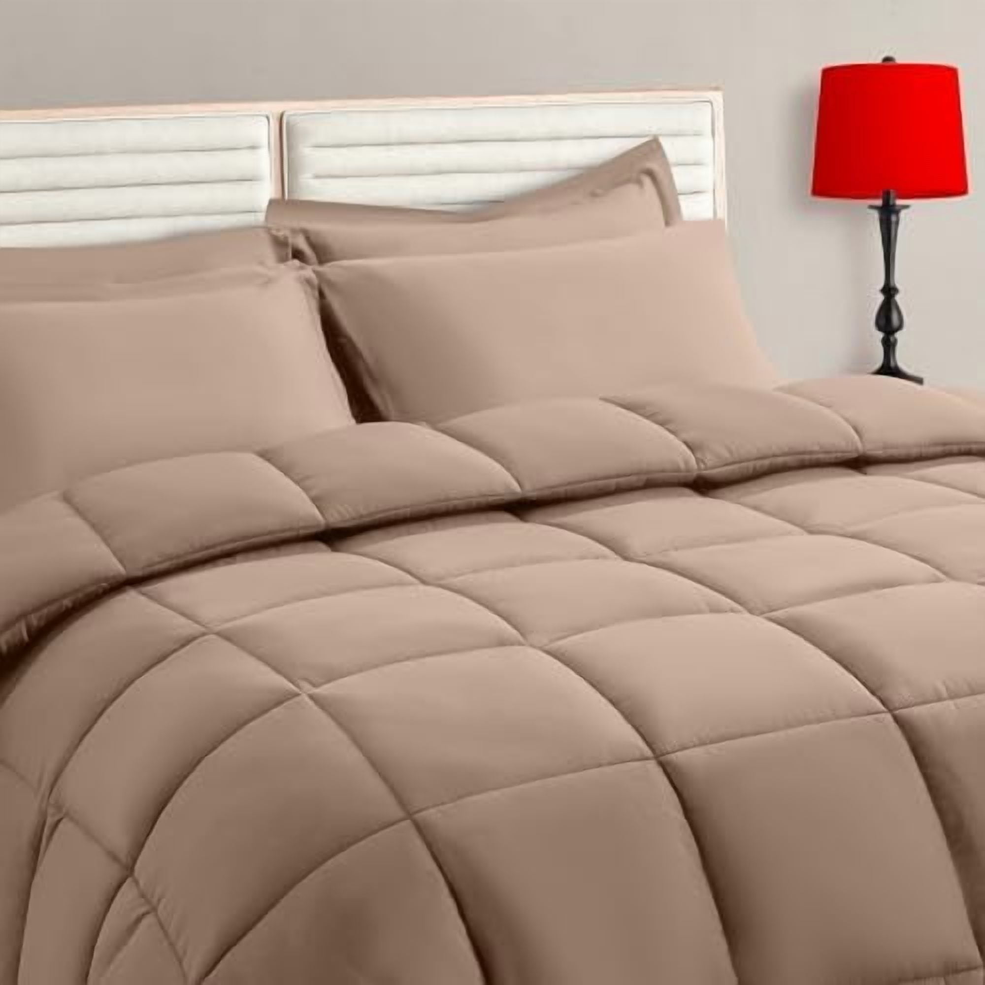 Beige Full Size Comforter Set - 7 Pieces, Bed in a Bag Bedding Sets ...