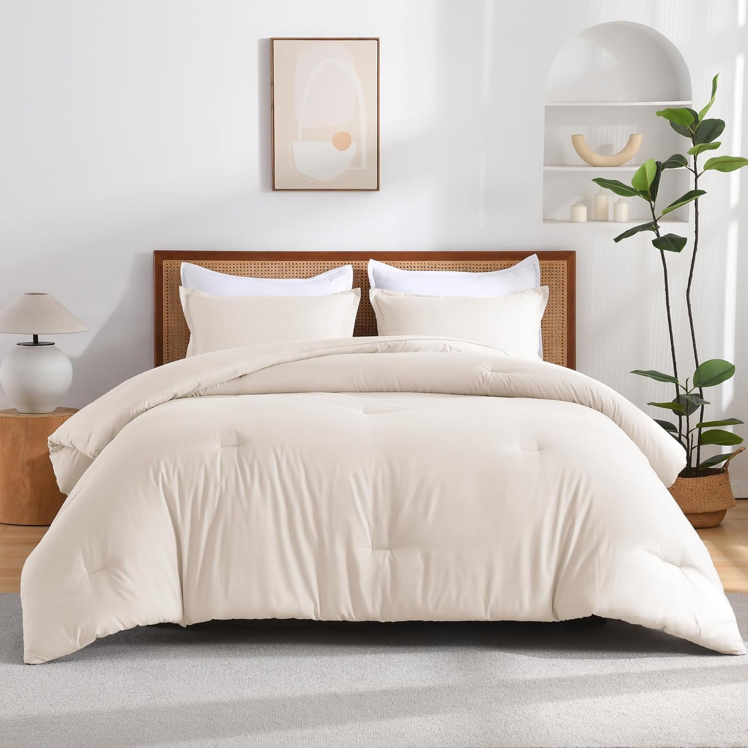 Beige Full Size Comforter Set, Solid Comforter Set 3 Pieces (1 Boho ...