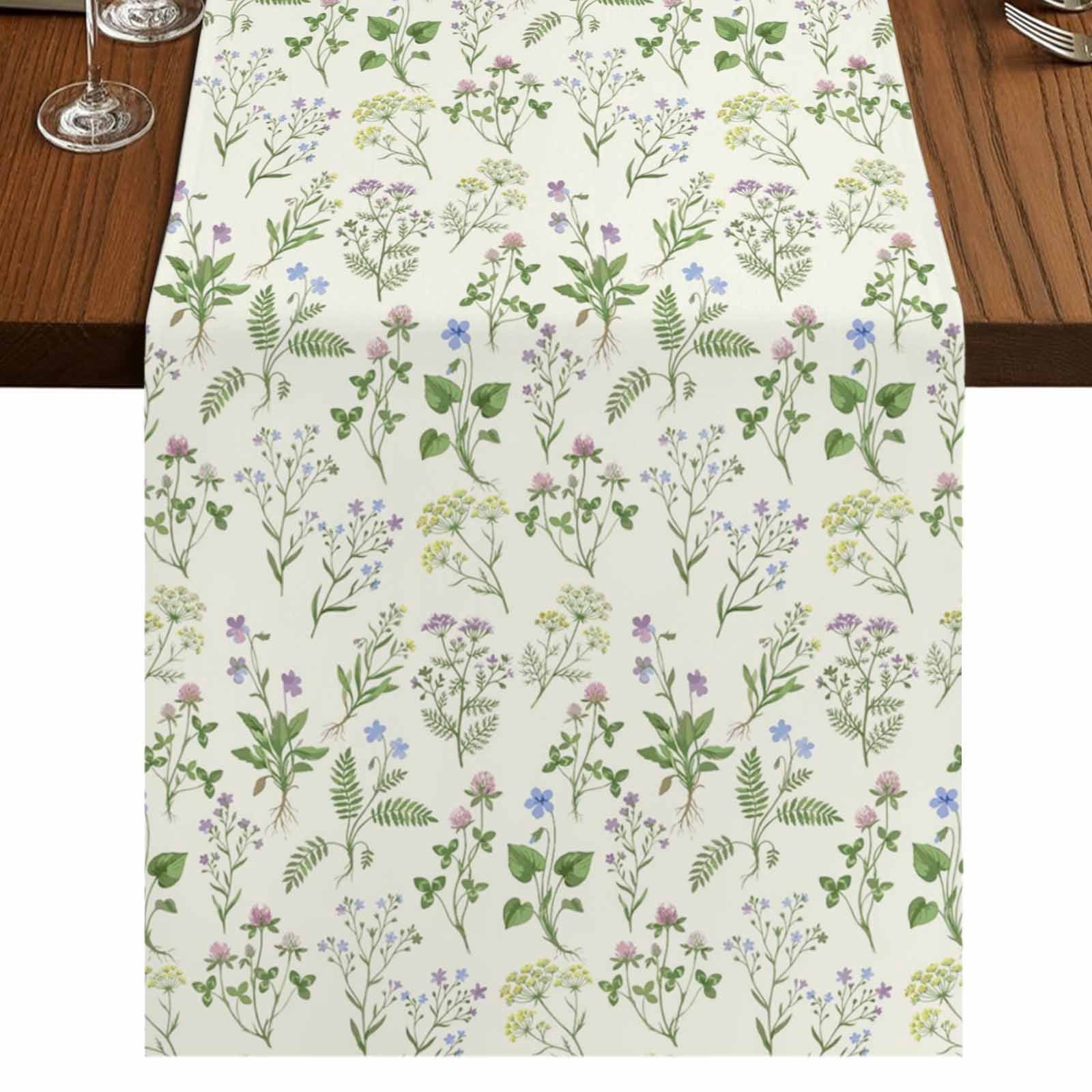 Beige Garden Botanical Burlap Cotton Table Runner 13x48 Inches Long ...