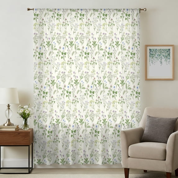 Beige Garden Botanical Sheer Curtains 84 Inches Long for Living Room ...