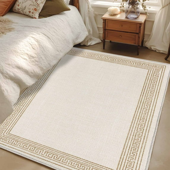 Beige Geometric 3x5 Area Rugs, Brown Greek Key Design Burlap Modern Art ...