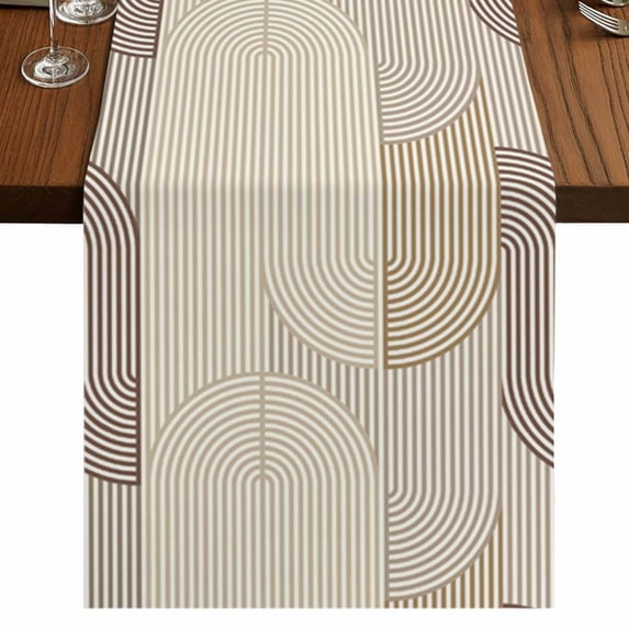 Beige Geometric Abstract Art Line Table Runner for Dining Table ...