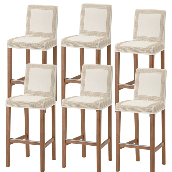 Beige Geometric Bar Stool Cover Set of 6, Brown Greek Key Design Burlap ...