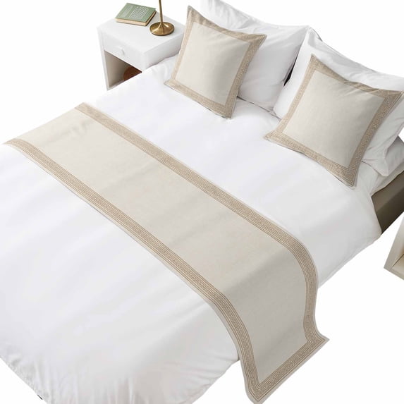 Beige Geometric Bed Runner for King Size Bed, Brown Greek Key Design ...