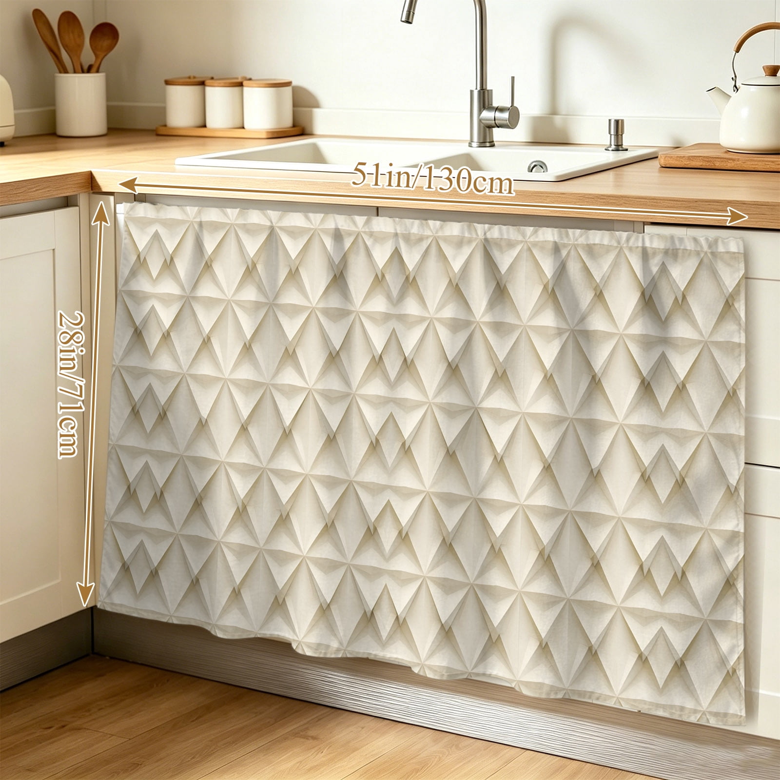 Beige Geometric Cabinet Curtain 28"W x 51"L, Simplistic Chic Rustic ...