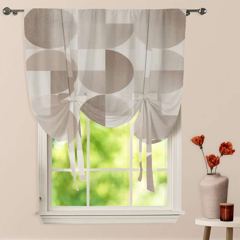 Beige Geometric Circle Pattern Window Curtain for Living Room Roman ...