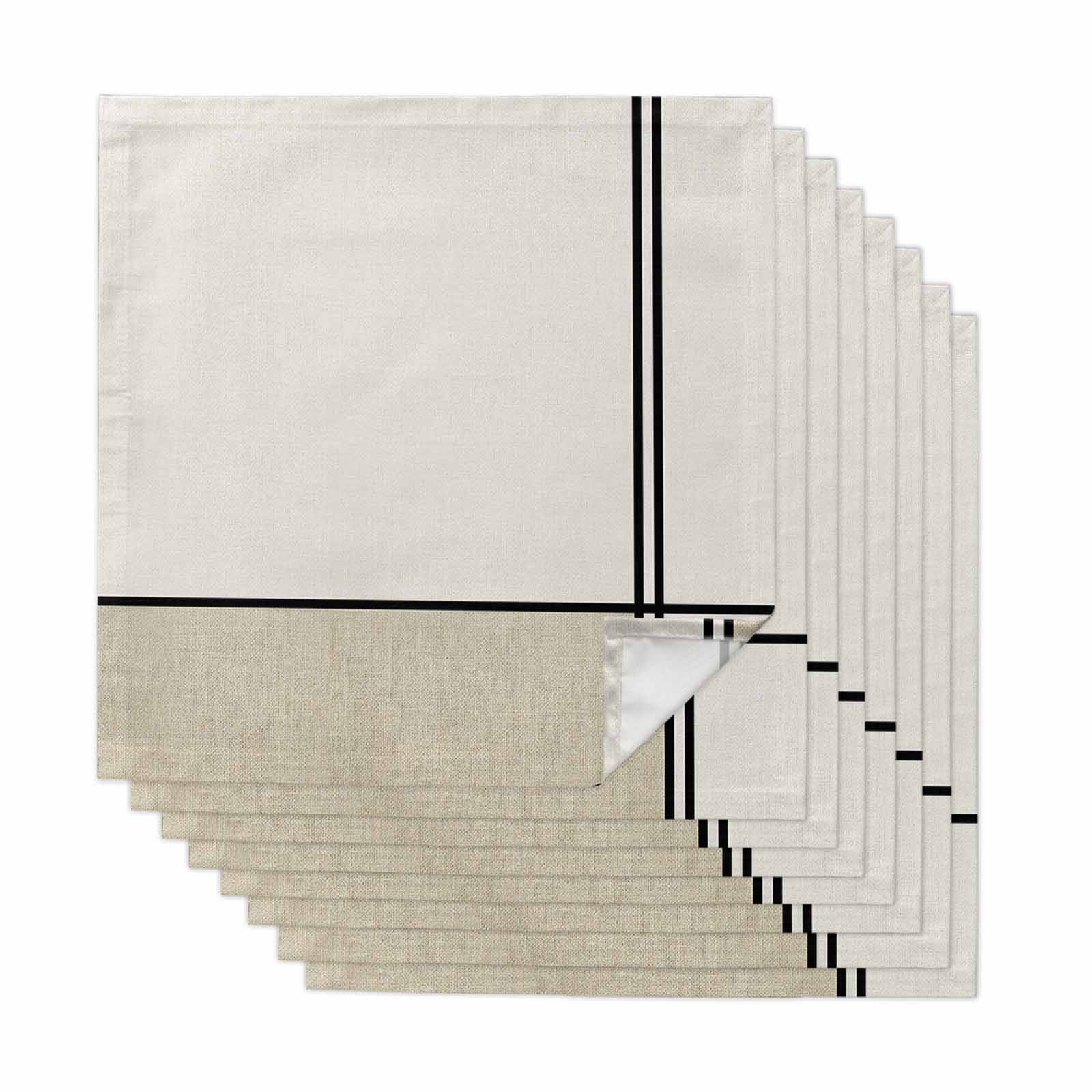 Beige Geometric Cloth Napkins, Modern Color Block Black Lines Abstract ...