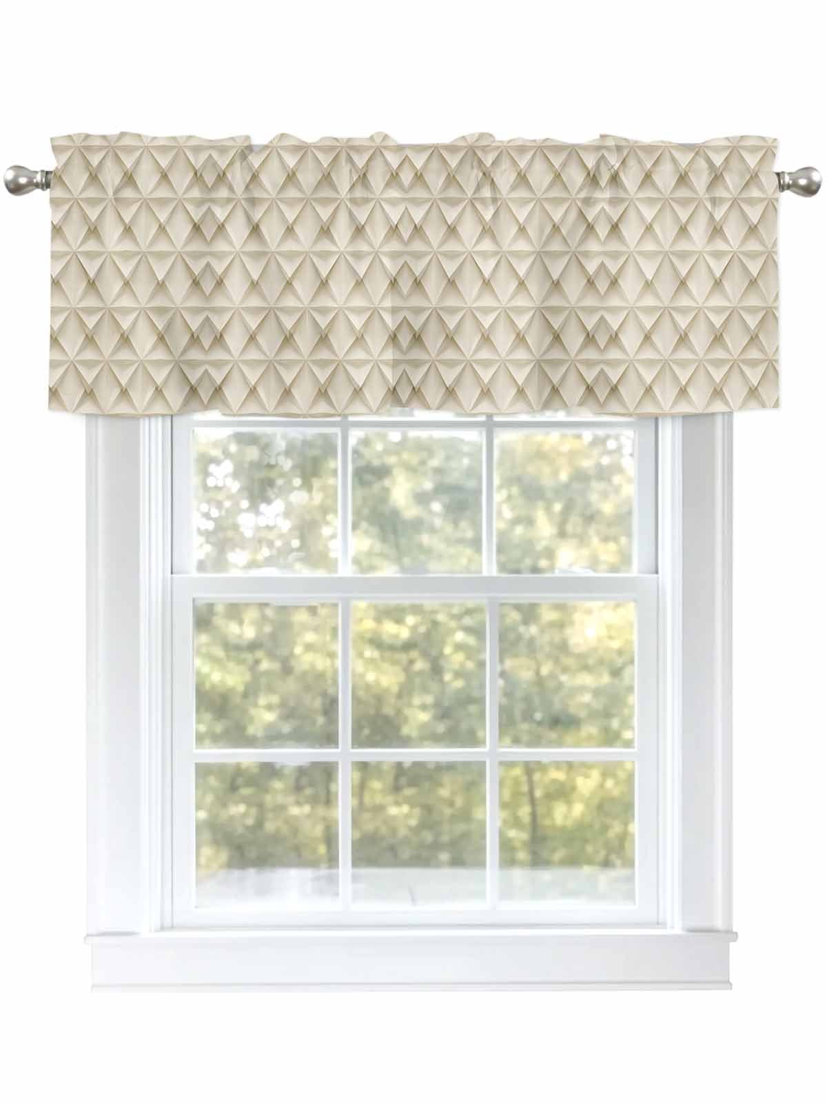 Beige Geometric Curtain Valances for Windows, Simplistic Chic Rustic Hexagon Pattern Kitchen ...