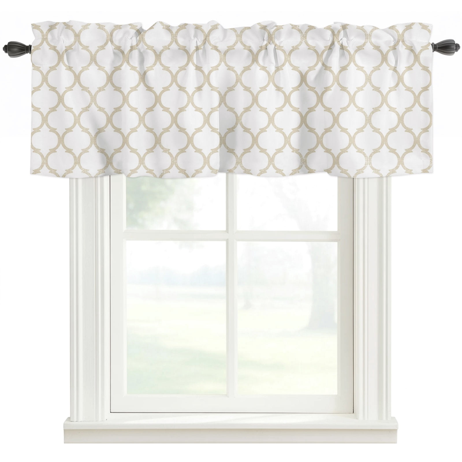 Beige Geometric Rod Pocket Curtain Valance, Contemporary Luxury ...