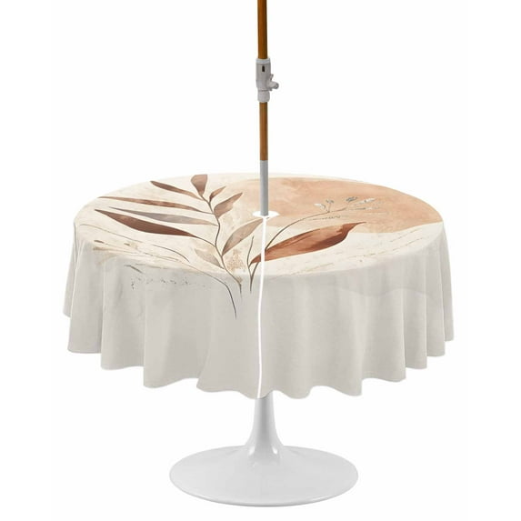 Beige Geometric Round Outdoor Tablecloth, Waterproof Table Cloth Cover ...