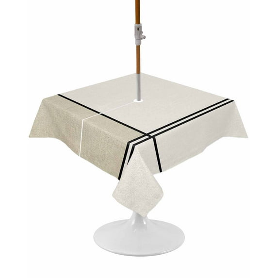 Beige Geometric Square Outdoor Tablecloth, Waterproof Table Cloth Cover ...