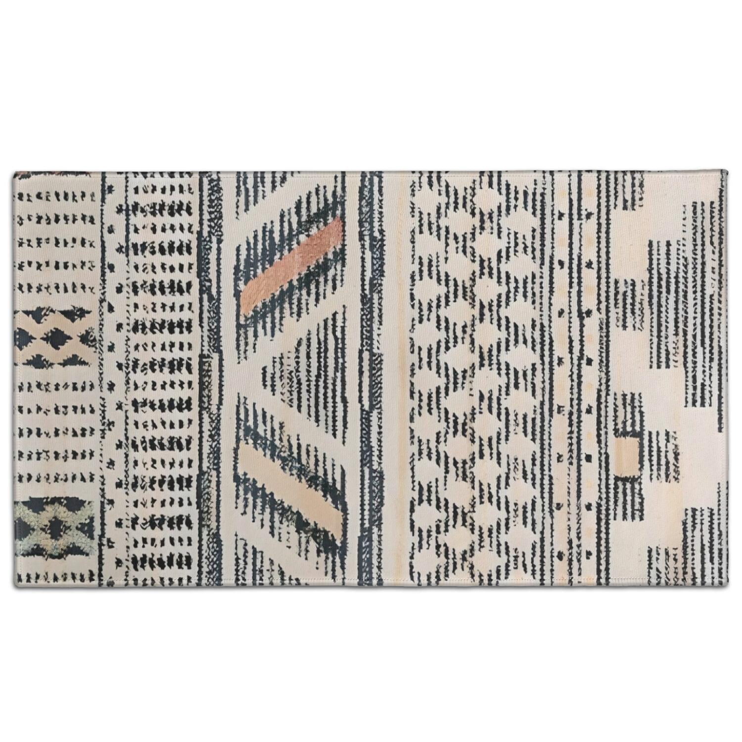 Beige Geometric Stripe Diamond Pattern Door Rugs,Washable Non Slip Door ...