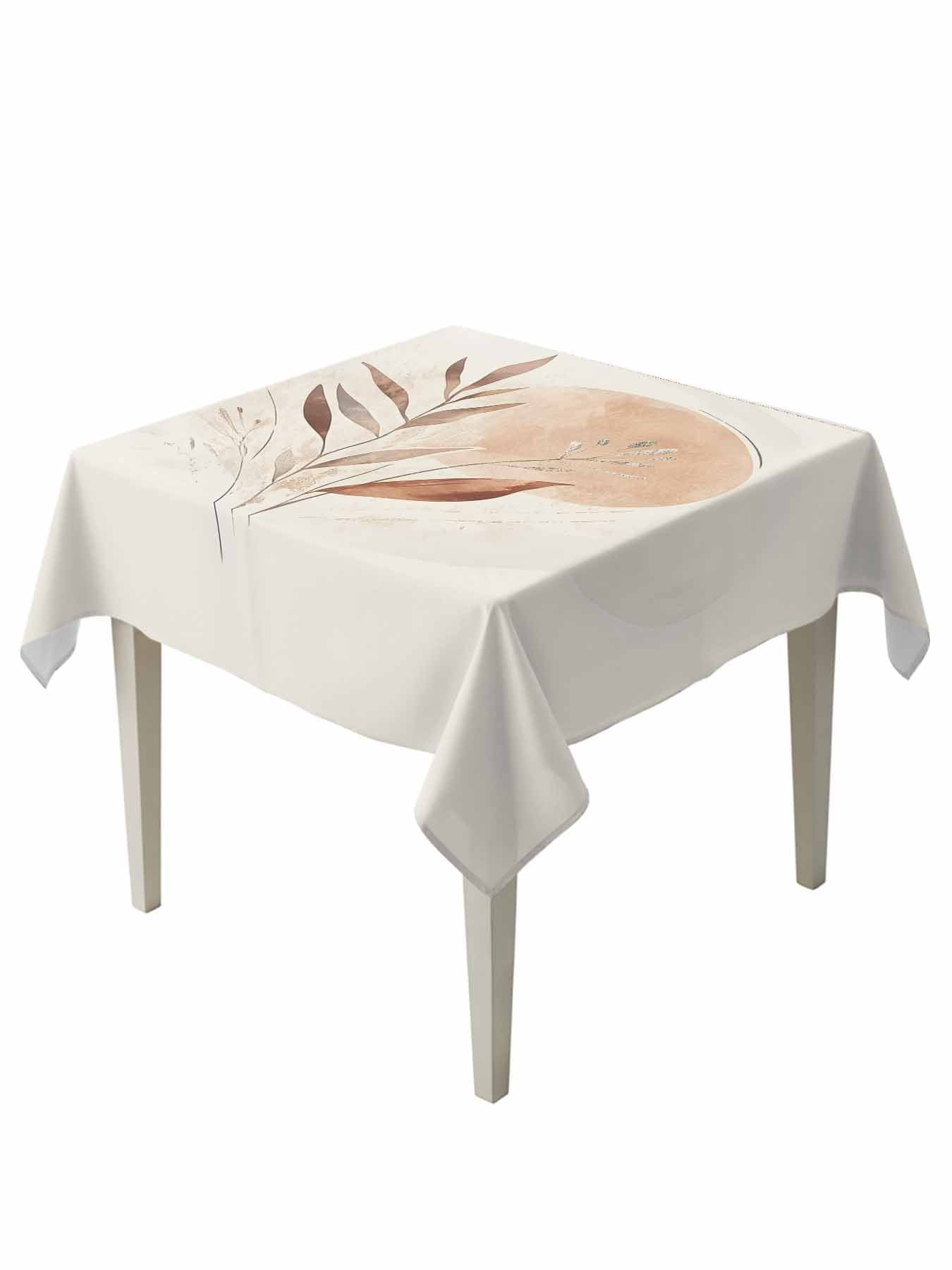 Beige Geometric Table Cloth, Modern Abstract Art Botanical Waterproof ...