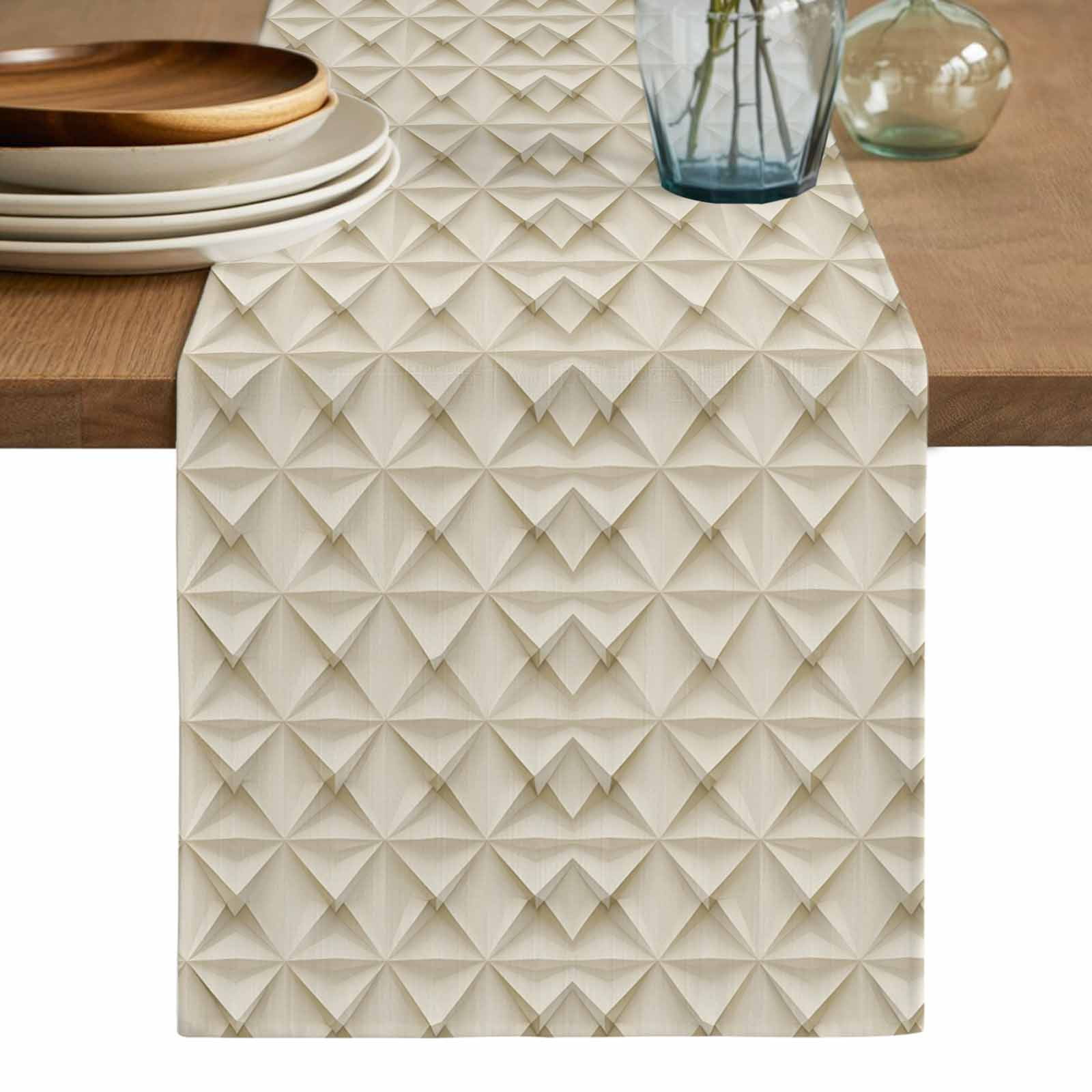 Beige Geometric Table Runner, Simplistic Chic Rustic Hexagon Pattern ...
