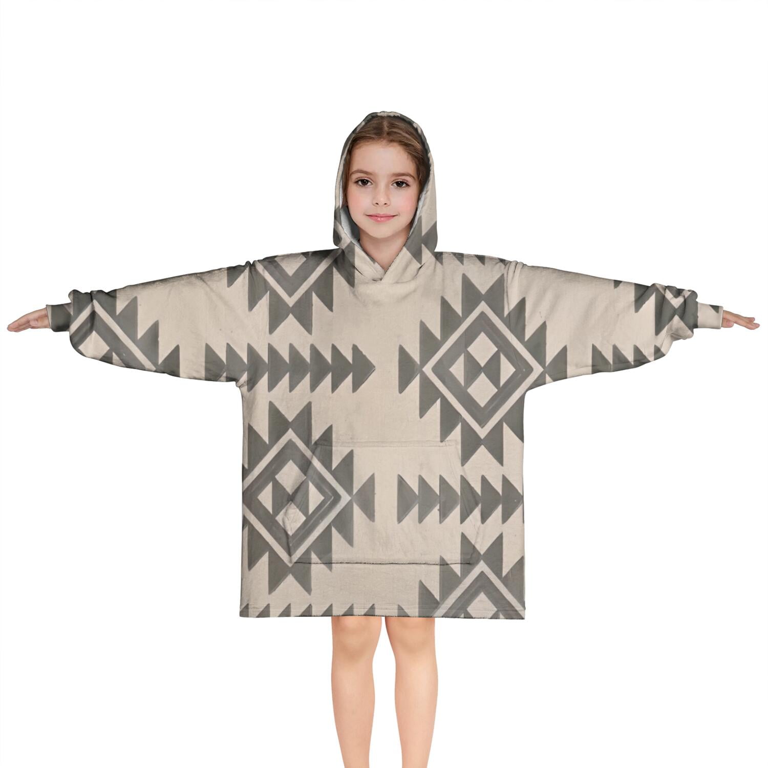 Beige Geometric Triangle Diamond Pattern Blanket Hoodies for Kids 6 ...