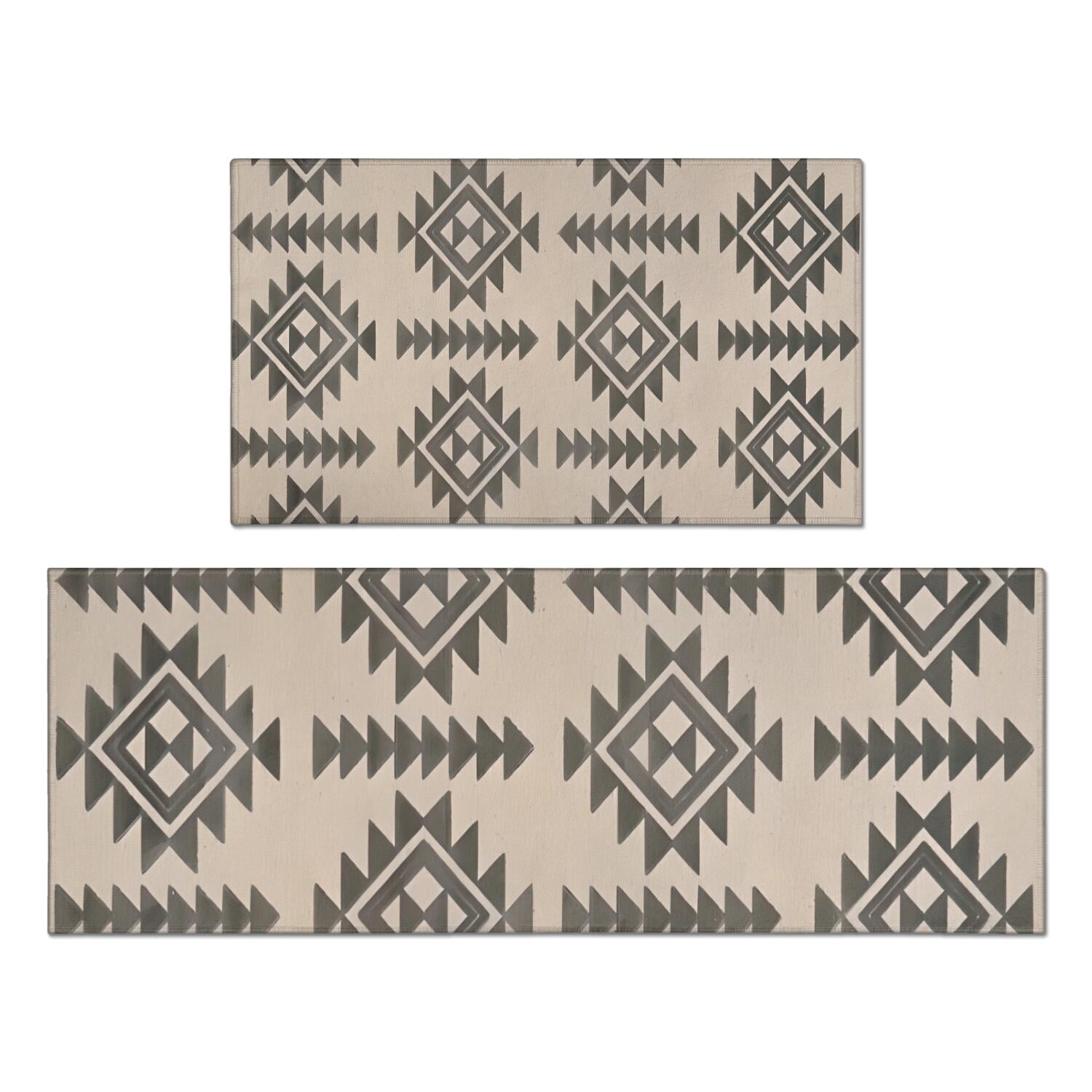 Beige Geometric Triangle Diamond Pattern Kitchen Rugs Sets Of 2,Anti ...