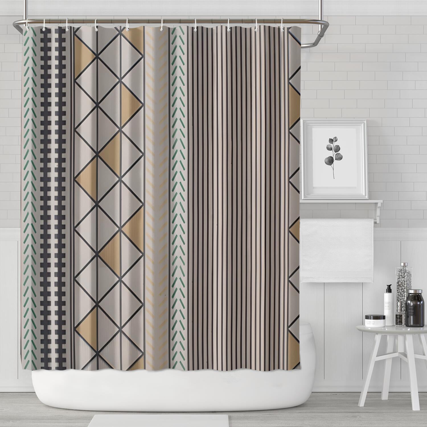 Beige Geometric Triangle Stripe Pattern Shower Curtain 72"x84 ...