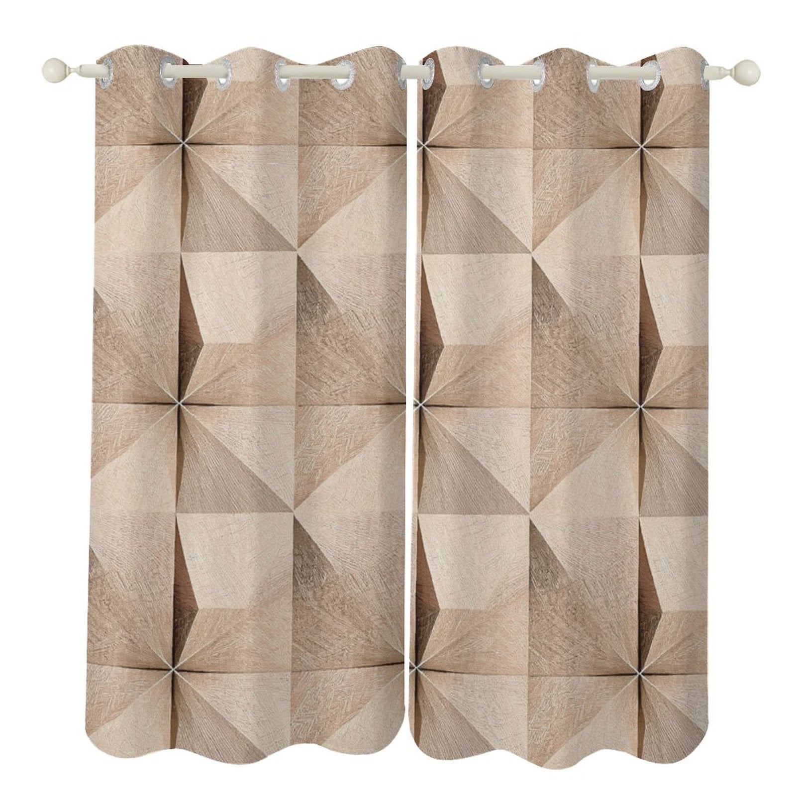 Beige Geometric Wood Paneling Texture 2 Pieces Window Drape Curtain for ...