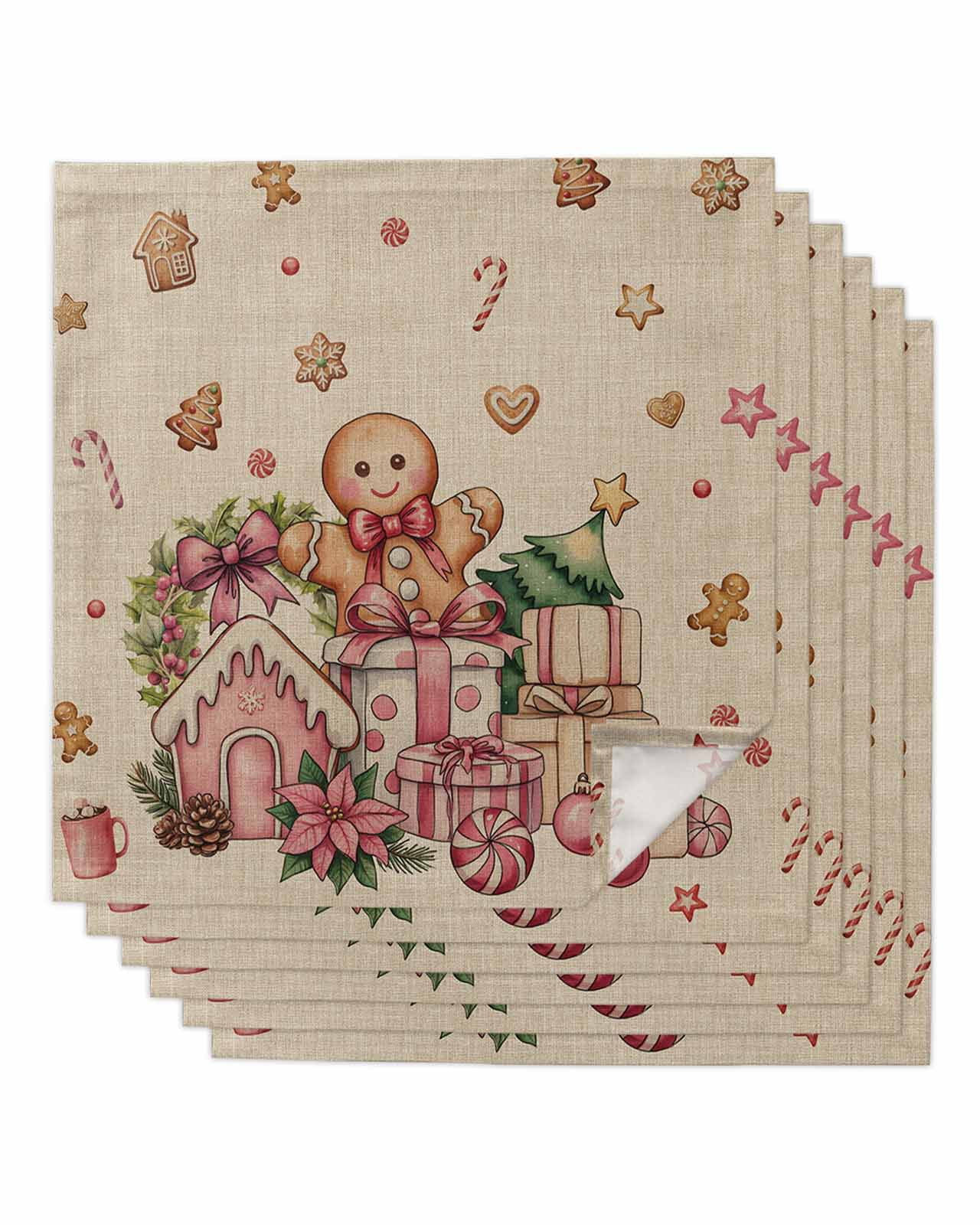 Beige Gingerbread Christmas Cloth Napkins Set of 6 Reusable Dinner ...