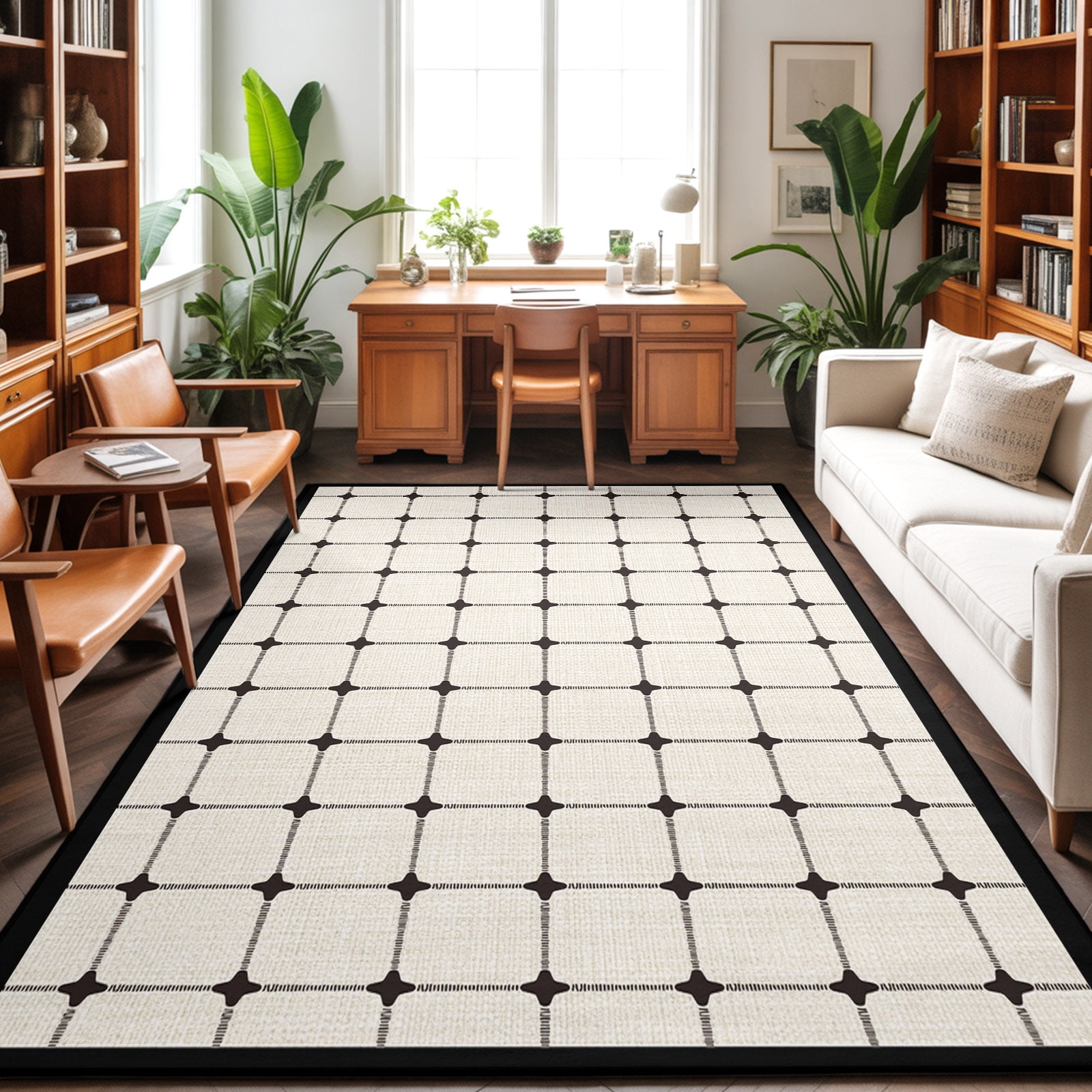 Beige Gingham 8'x10' Large Area Rug for Living Room Sectional Sofa ...