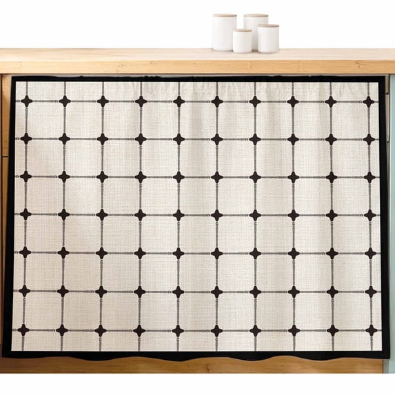 Beige Gingham Cabinet Curtains 28" W x 35" L, Modern Minimalist Black ...