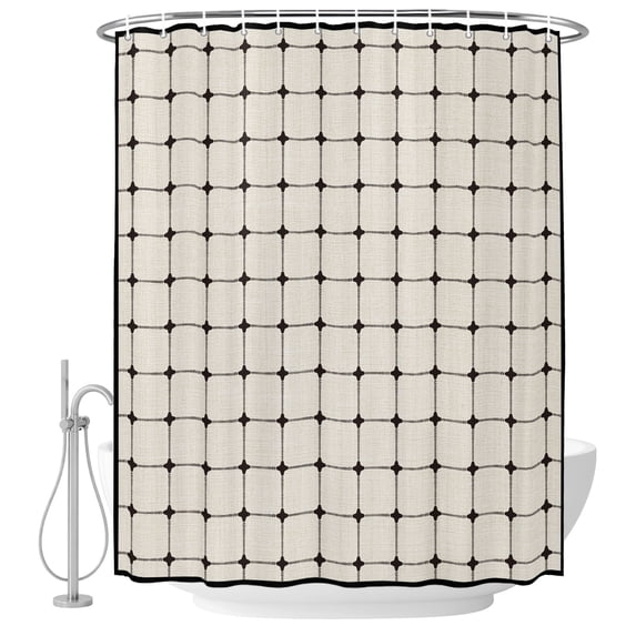 Beige Gingham Shower Curtain for Bathroom, Modern Minimalist Black Line ...