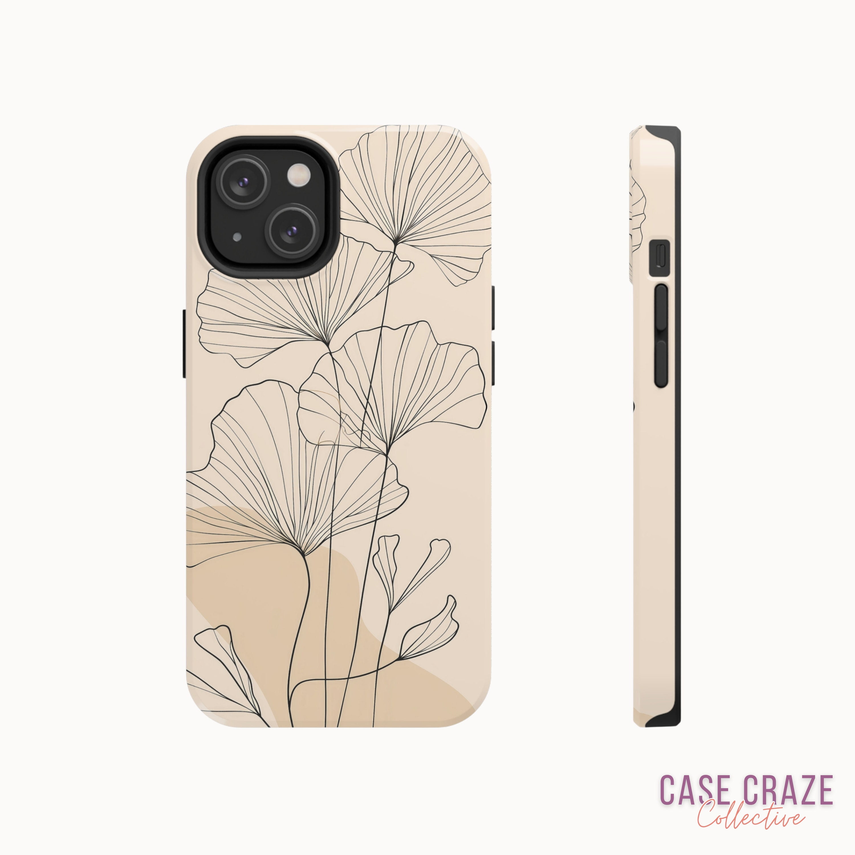 Beige Ginkgo Sketch Minimalist Leaf Phone Case with iPhone 17 through ...