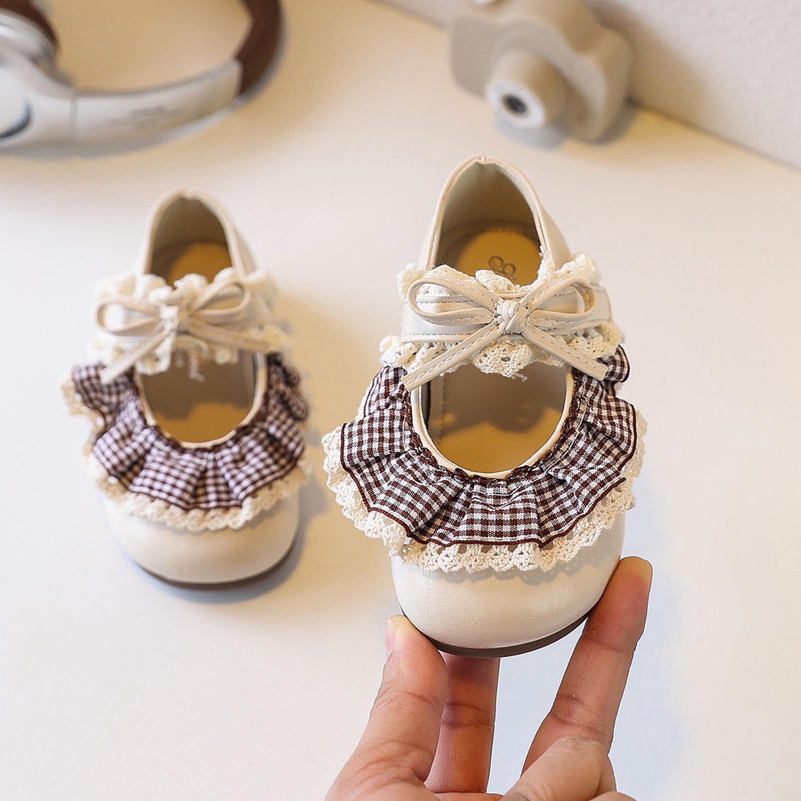 Beige Girls 2026 Summer Low Cut Lace Up Soft Soled Round Toe Leather ...