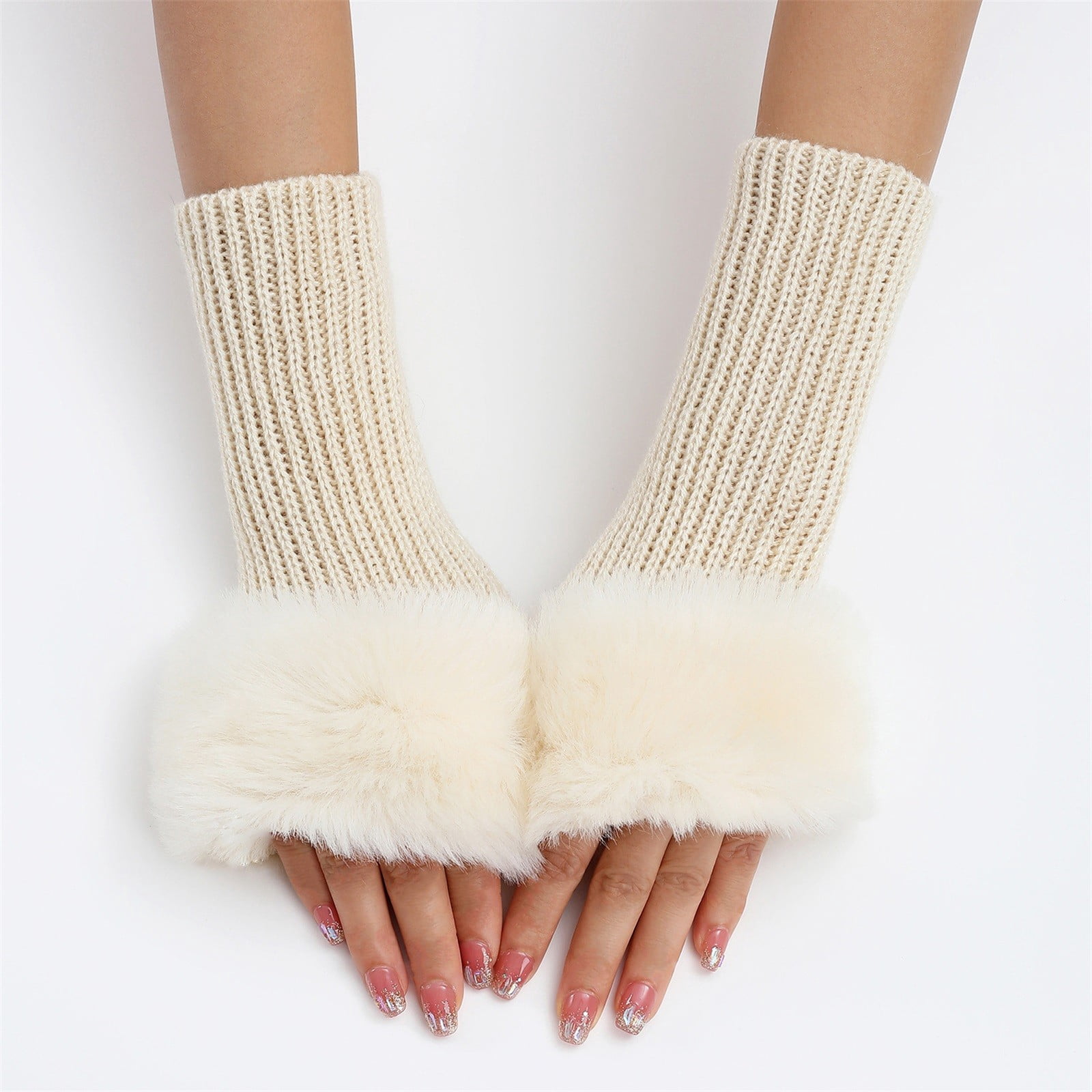 Beige Gloves Mittens for Women Men Short Plush Gloves Autumn and Winter ...