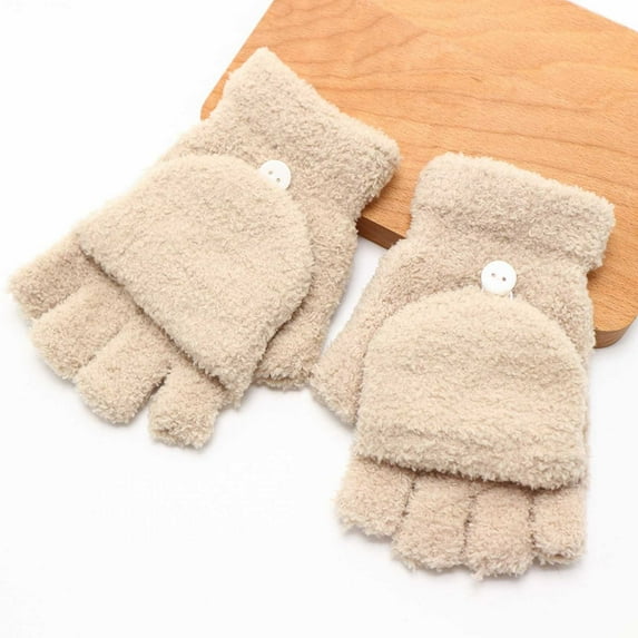 Beige Gloves Mittens for Women Men Winter Warmer Gloves Coral Fleece ...