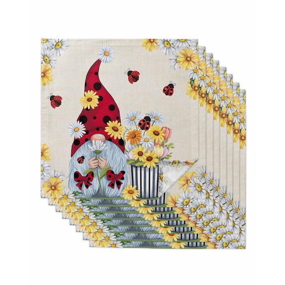 Beige Gnomes Daisy Cloth Napkins Set of 8 Reusable Dinner Napkins ...
