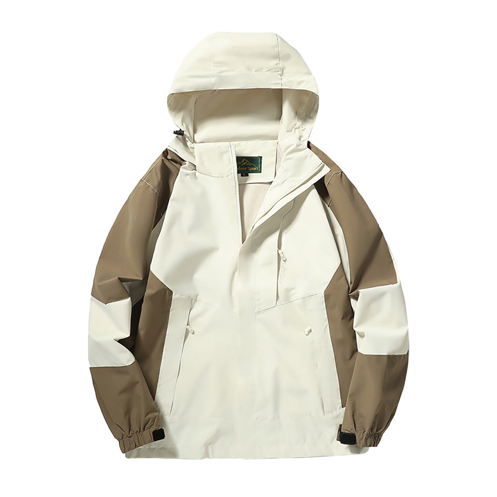 Beige Going Out Hoods for Mens Winter Fall Long Sleeve Color Block with ...