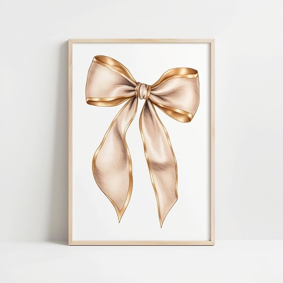Beige Gold Bow Coquette Nursery Wall Art, Unframed Paper Print Size ...