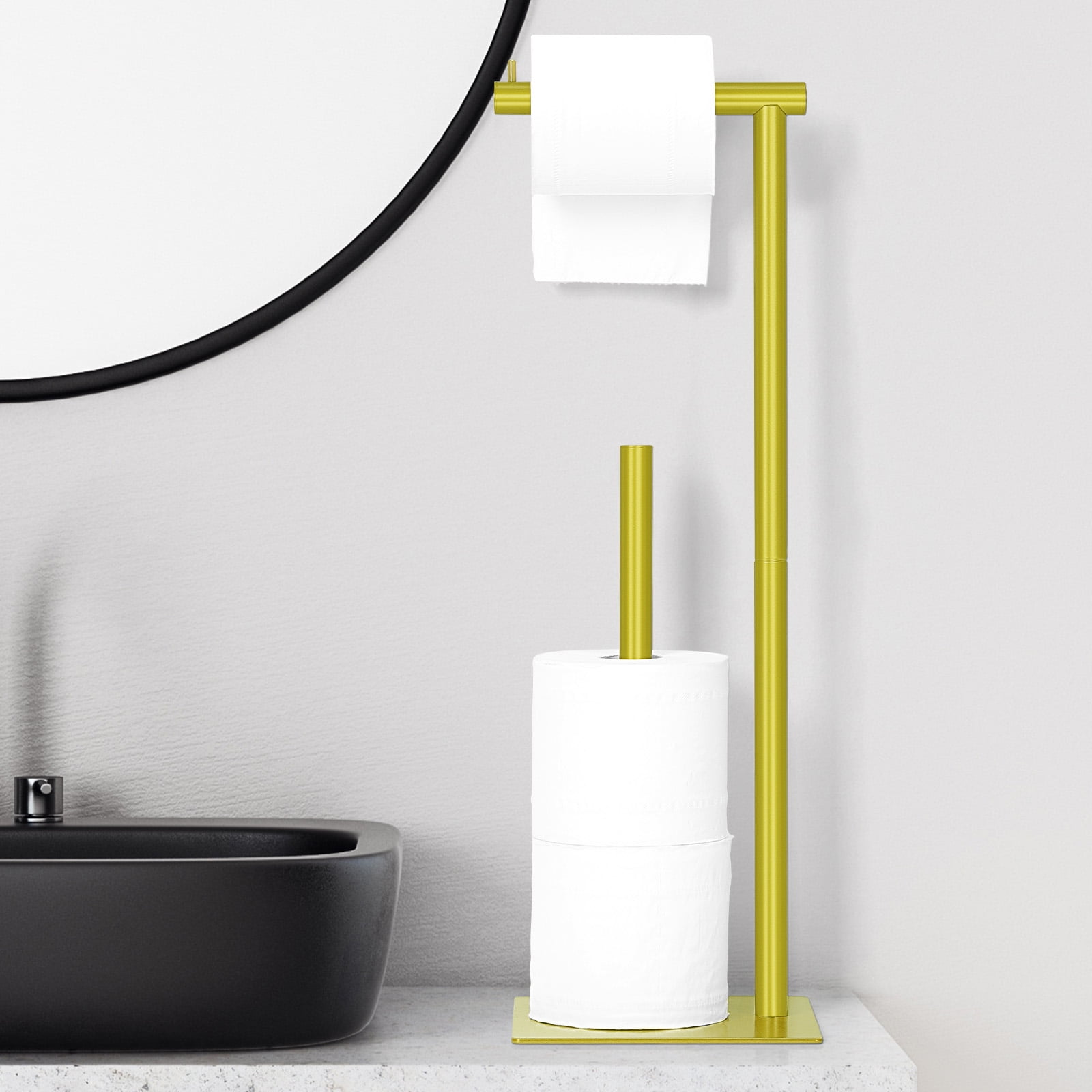 Beige Gold Toilet Paper Holder Stand, Freestanding Metal Tissue Roll ...