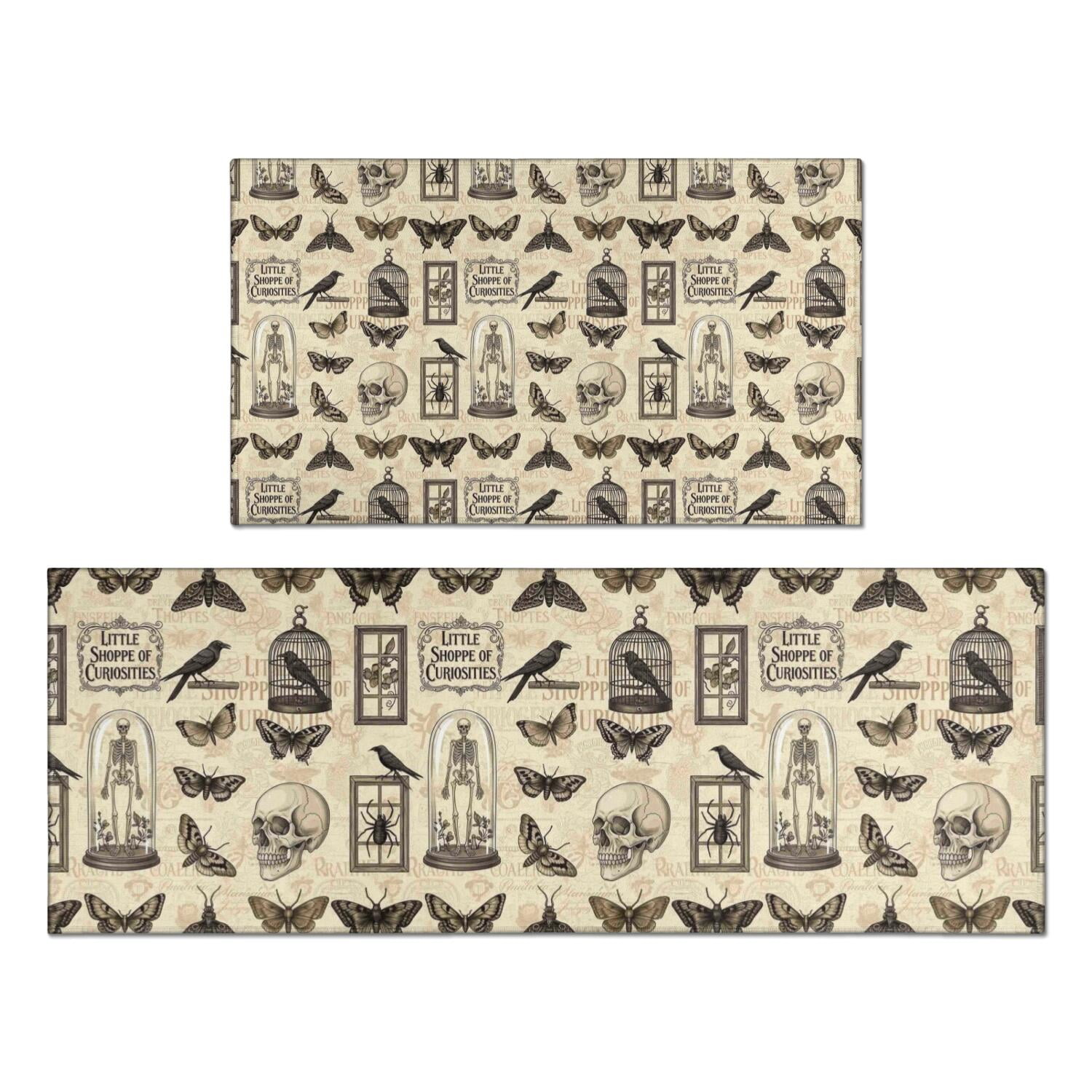 Beige Gothic Skull Butterfly Birdcage Pattern Kitchen Rugs Sets Of 2 ...