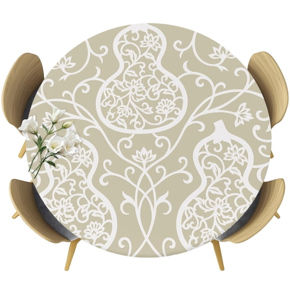 Beige Gourd Round Tablecloth 45-54 Inch Round Fitted Table Cloth with ...