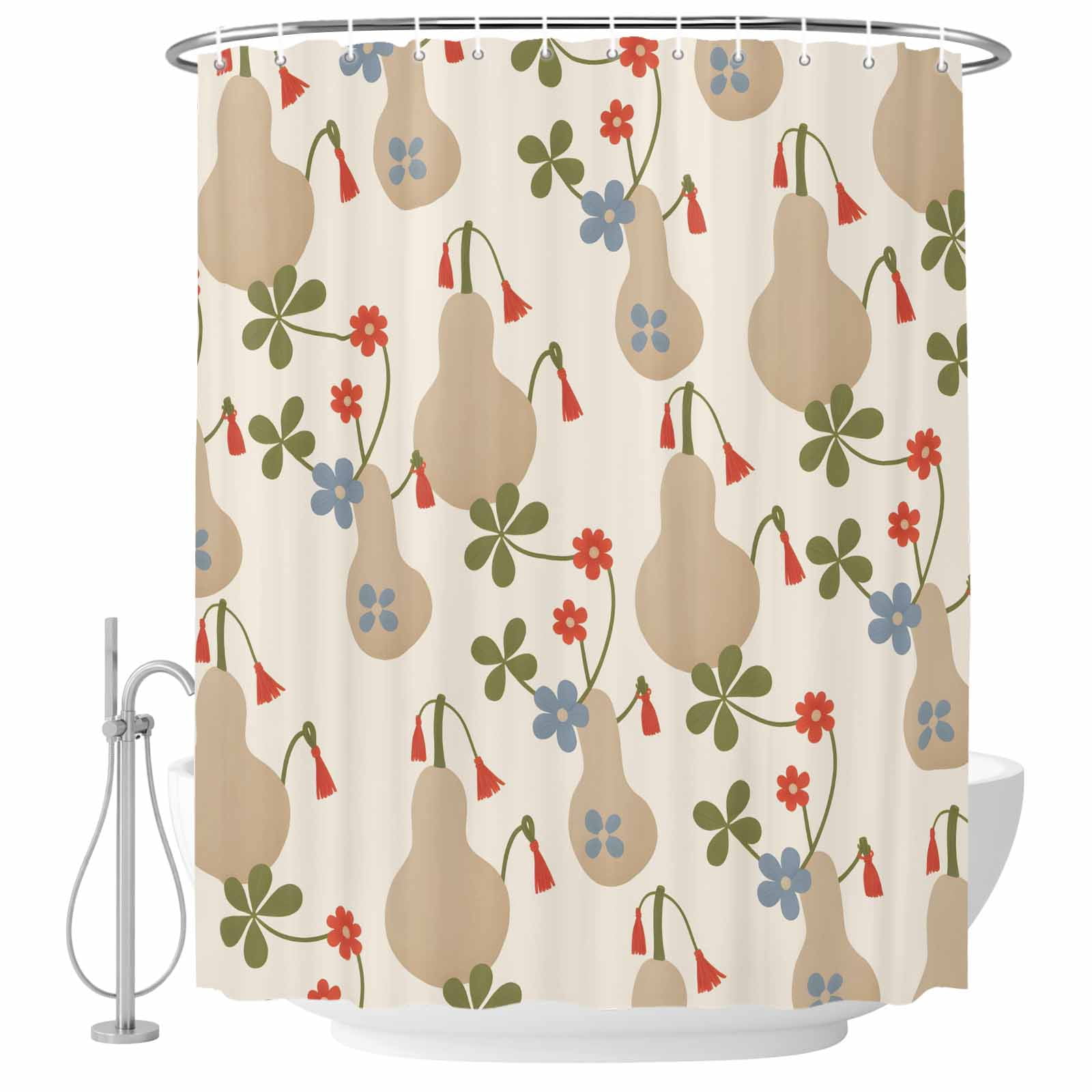 Beige Gourd Shower Curtain Set - Long 72" x 84" Washable Bathtub ...