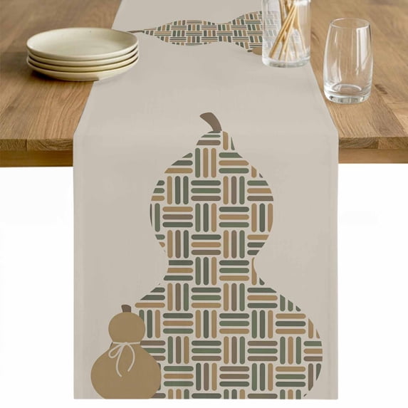 Beige Gourd Table Runner - 48 Inch Long Modern Abstract Art Geometric ...