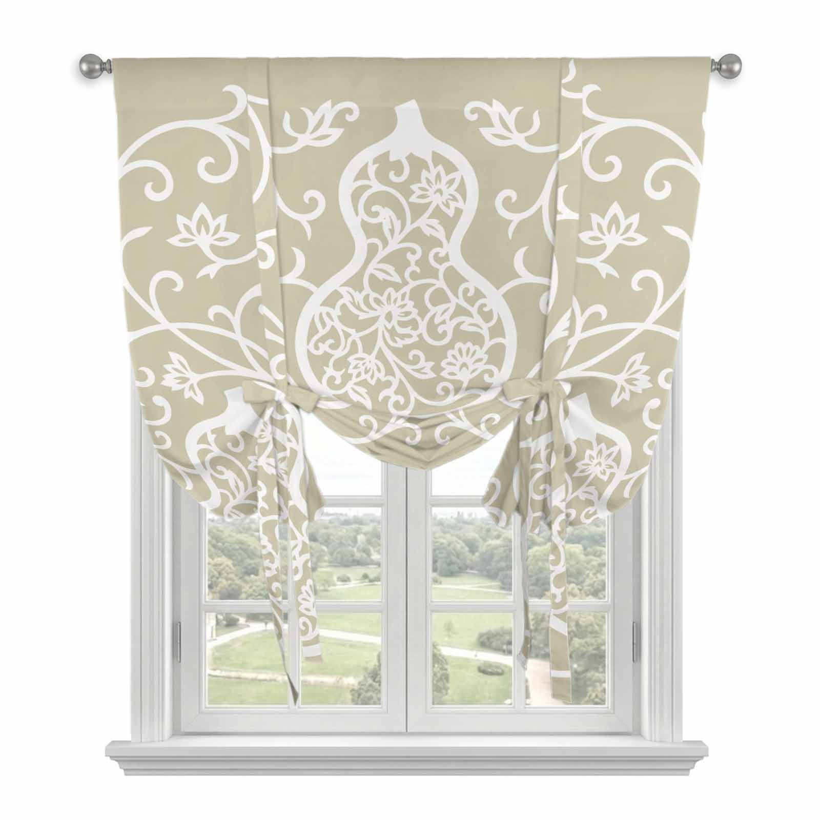 Beige Gourd Tie Up Curtains for Window, Thermal Insulated Balloon Shade ...