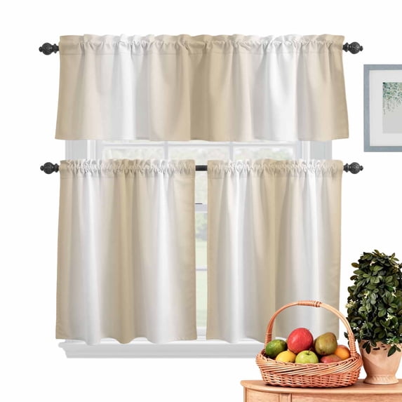 Beige Gradient Kitchen Curtains Valances 3 Piece Set, Countryside ...