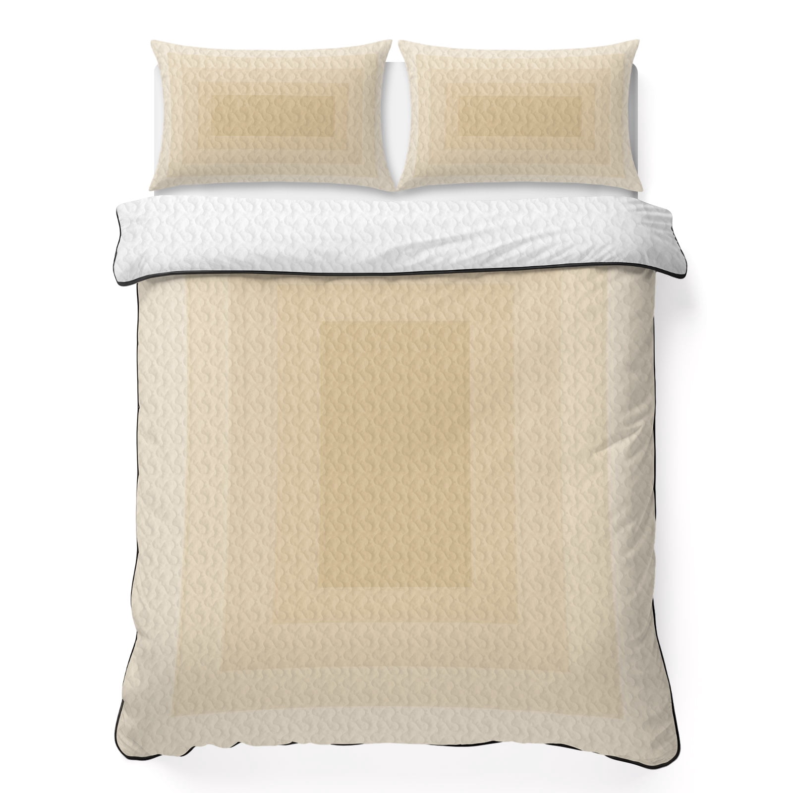 Beige Gradient Squares 3 Piece Quilt Bedding Set with 2 Pillow Shams ...